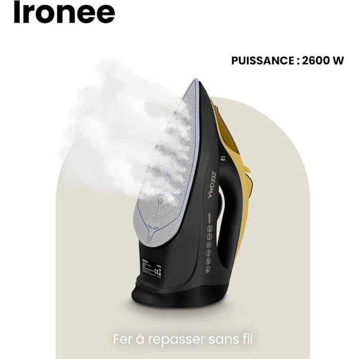 Fer vapeur sans fil - 2600W, semelle céramique, vapeur horizontale ...