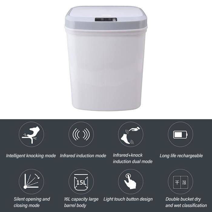 Poubelle à capteur intelligent Poubelle Automatique, 16L sans Contact ...