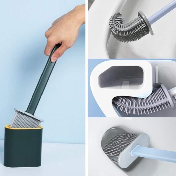 Brosse WC plate en silicone avec support, ensemble brosse WC en silicone flexible et support ...
