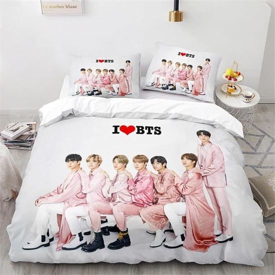 Parure de lit BTS - Housse de couette 140x200cm avec 2 taies d'oreiller - Coloré - Fantaisie ...