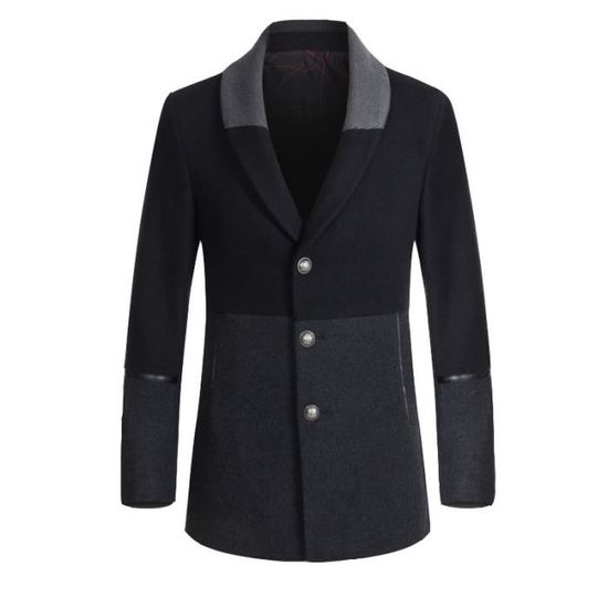 SIMPLE FLAVOR Parka Homme Mode Couleur Pure La Laine Revers Noir Noir ...