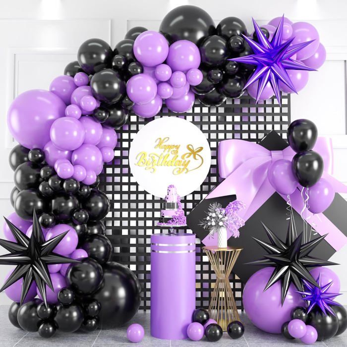 Kit D'Arche De Ballons Noirs Et Violets Avec 2 Ballons En Latex En Forme D'Étoile Pour Fête D ...