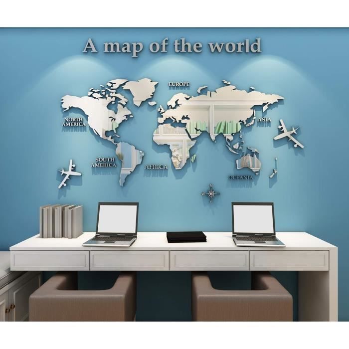 3D Stickers Muraux Carte Du Monde Stickers Diy Mural Autocollants Carte ...