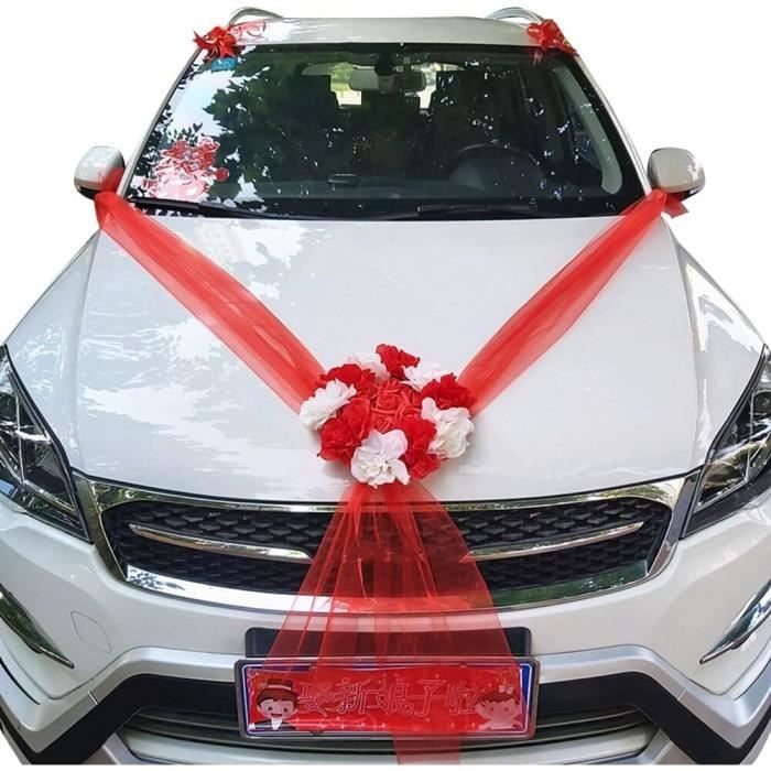 Fleurs Décoratives Voiture Mariage Rouge Ruban Artificiel Fausses Roses ...