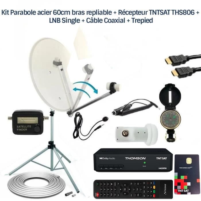Kit Parabole acier 60cm bras repliable + Récepteur TNTSAT THS806 + LNB ...