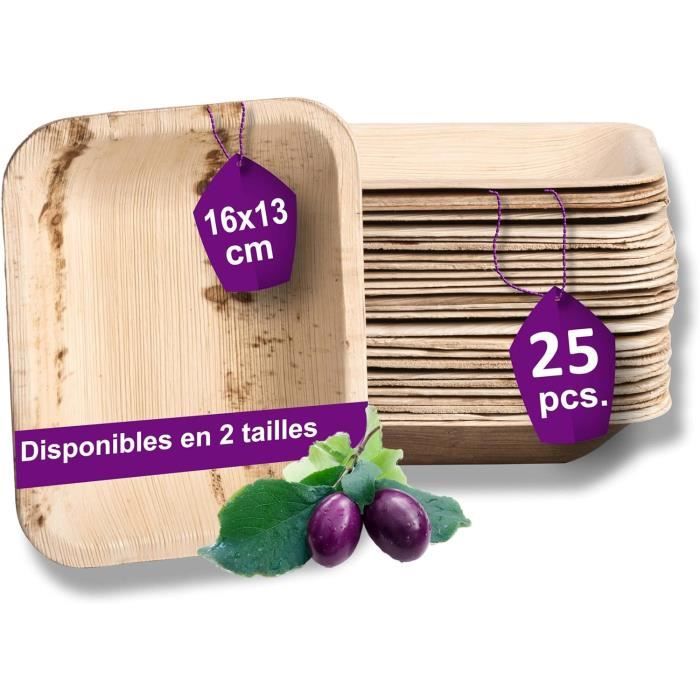 Assiette Palmier Bio - 25 Assiettes Rectangulaire 16X13 Cm - Vaisselle ...