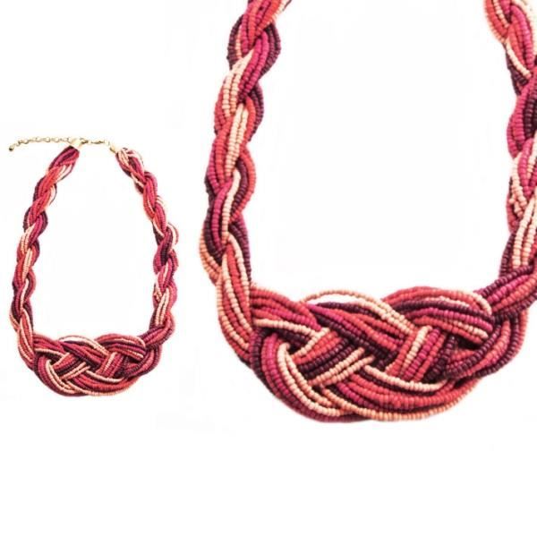 Collier tressé en perles et rocailles rouge - Cdiscount