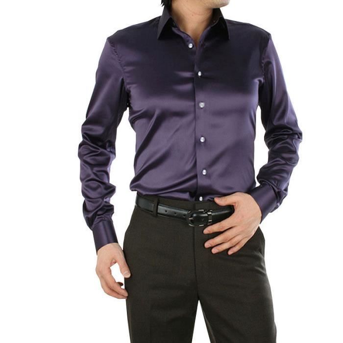 Chemise-chemisette,Chemise de Luxe en Satin à Manches sulfpour Homme ...