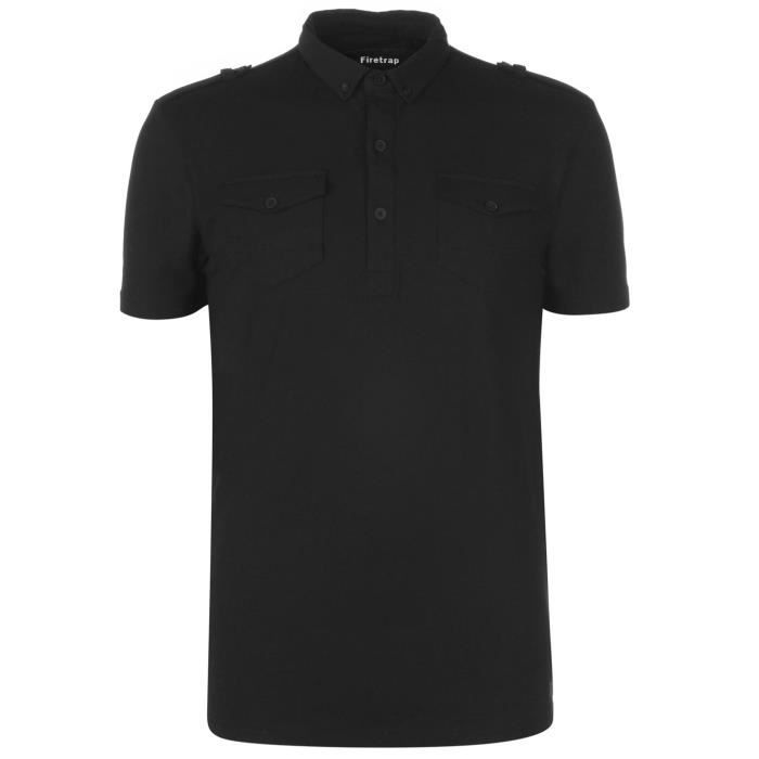 Firetrap Double Polo T-Shirt Manche Courte Avec Poche Hommes Noir ...