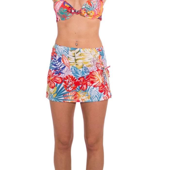 Jupe courte d'été imprimé tropical Coline Blanc - Cdiscount Prêt-à-Porter