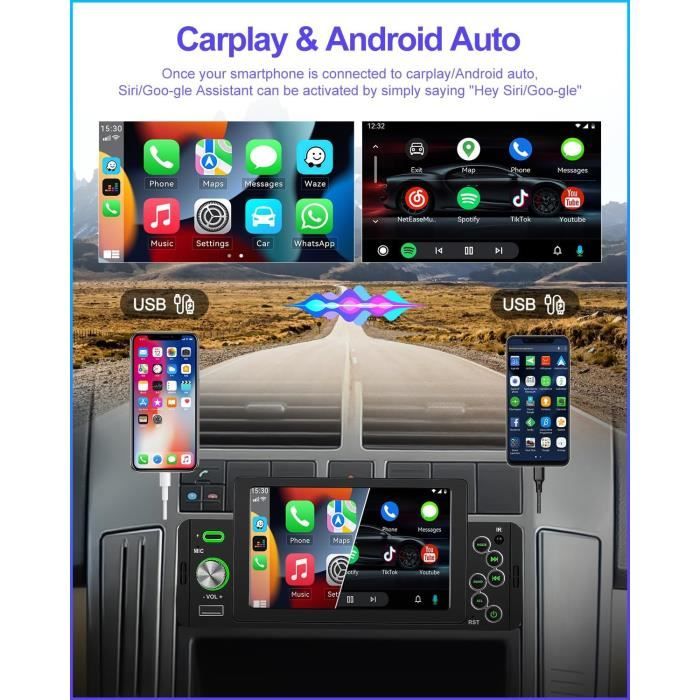 1 Din Carplay Android Auto 5 Pouces Écran Autoradio Avec Bluetooth Mains Libres Mirror Link Fm ...