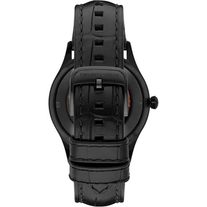 Montre EMPORIO ARMANI AR1923 Mecanique Noir Cuir Beige Noir Classique Achat vente montre Homme Adulte Beige Cuir Neuf Cdiscount