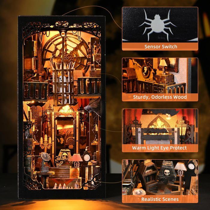 Kit DIY Book Nook, maison poupée miniature bois, meubles et lumière LED ...