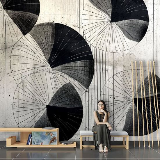 Papier Peints Panoramique Abstrait Géométrique Lignes Rouge 3D ...