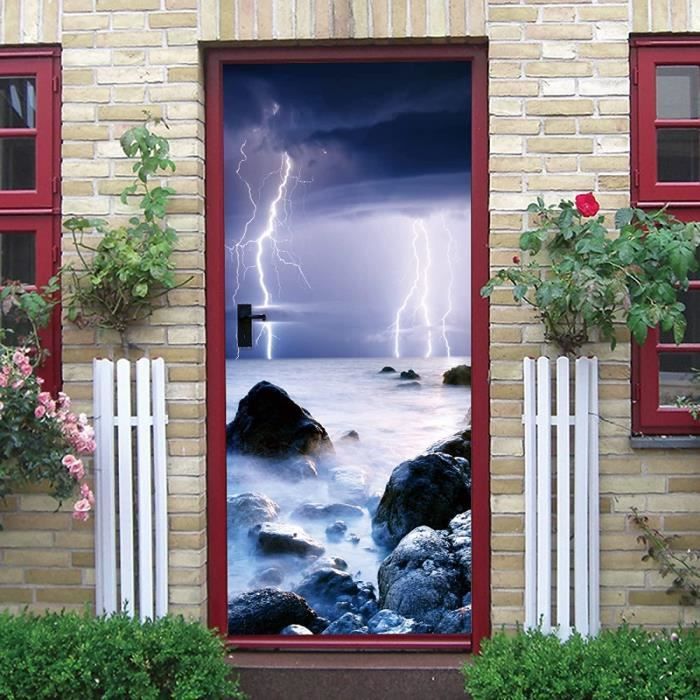 3D Sticker De Porte Foudre D'Orage Photo Mural Trompe L'Oeil Effect ...