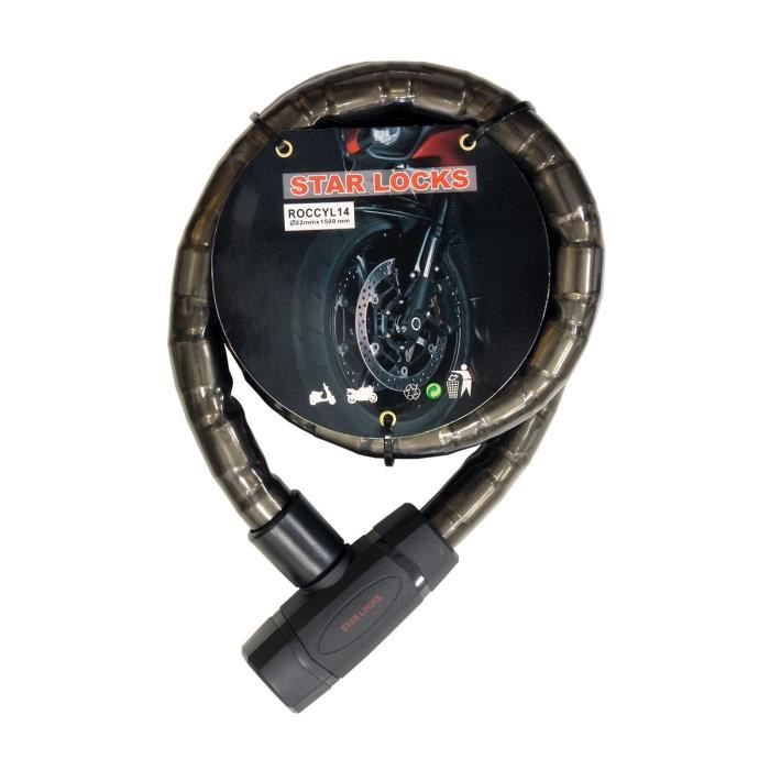 STAR LOCK - Câble Articulé Antivol Ø22mm x 1,5m Couleur fumé Moto Vélo ...