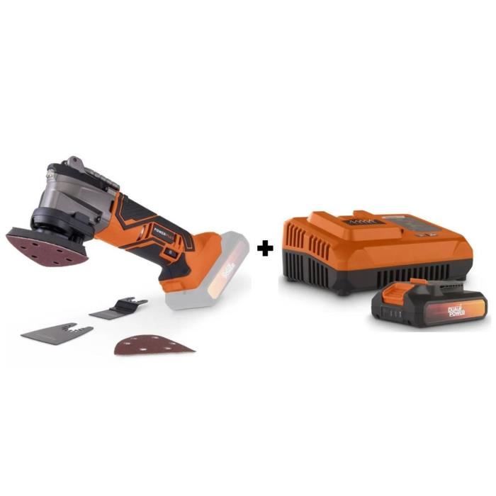 MULTI-OUTIL OSCILLANT 20V + 5 Accessoires - DUAL POWER + batterie 2 Ah ...