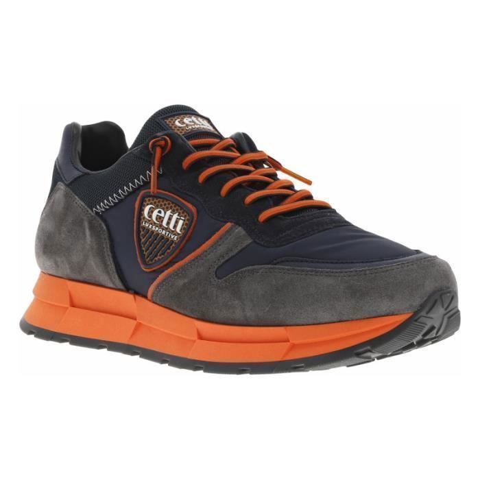 Baskets - CETTI - Bleu marine - Cuir et textile - Compensé bas - Lacets ...