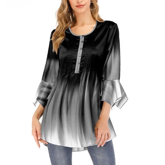 TUNIQUE Femmes Plus La Taille Gradient Imprimé Manches 3-4 Bouton Pull ...