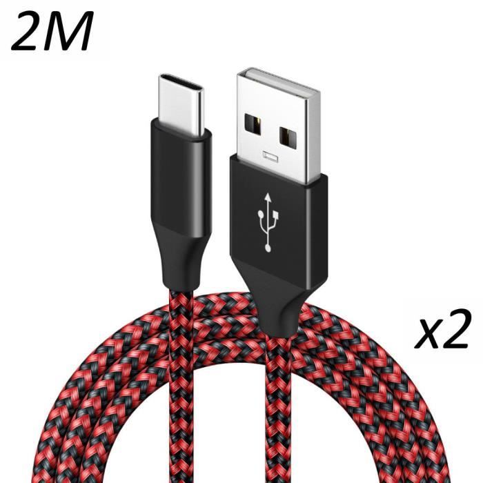 [2 pack] Cable Nylon Tressé Rouge Type USB-C 2M pour Samsung galaxy Z ...