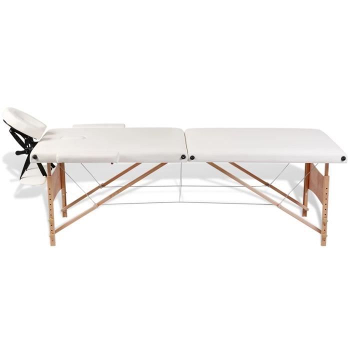 GES Table pliable de massage 2 zones avec cadre en bois Blanc crème Tables de massage ...
