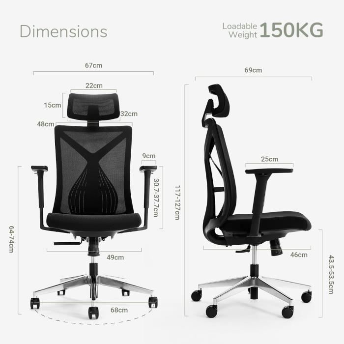 Fauteuil De Bureau Ergonomique, Accoudoir Réglable En 3D, Hauteur ...