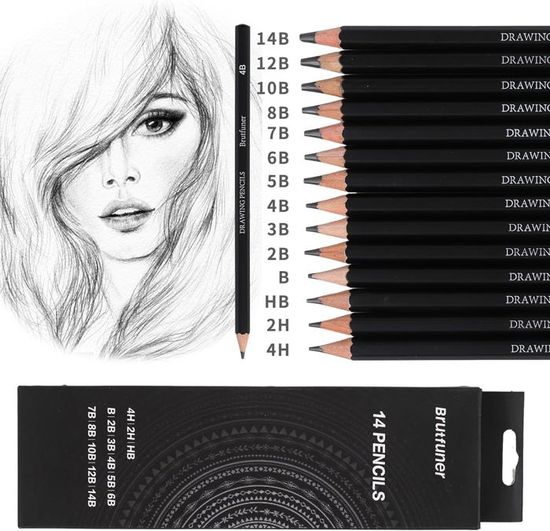 14 Crayons Graphite Crayons De Dessin Set,14 Crayons De Fond 14B 12B 10B 8B 7B 6B 5B 4B 3B 2B B ...