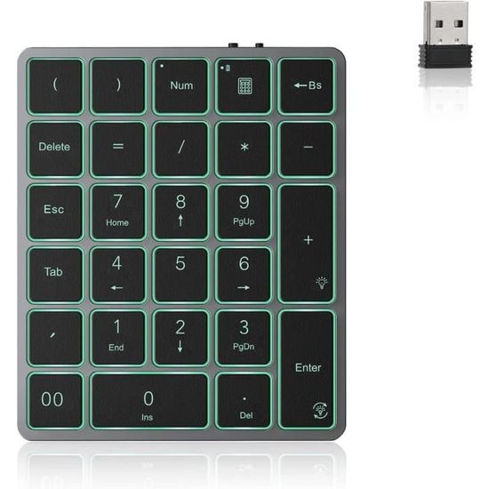 Clavier numérique USB sans fil 2,4 G rétroéclairé avec 27 touches, sans ...