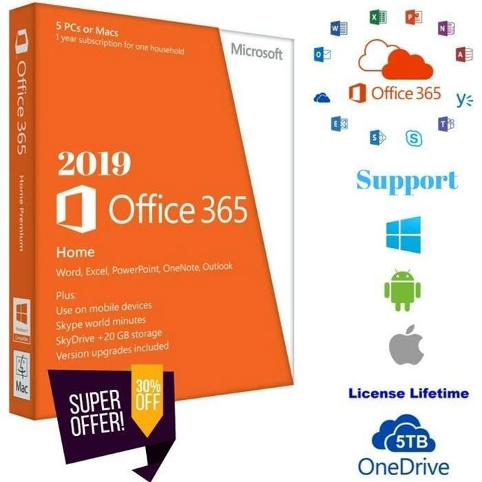 Microsoft Offic 365 Pro Plus 2019 + 5TB One Drive + 5 Devices PC Mobile ...