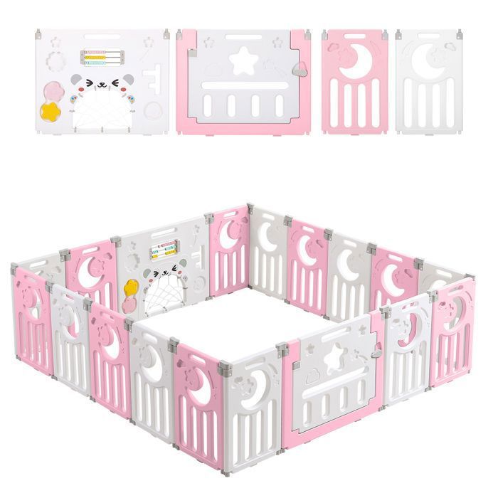 Parc Bébé Pliable 16+2 panneaux, Parc Bebe Modulable Plastique 190× ...