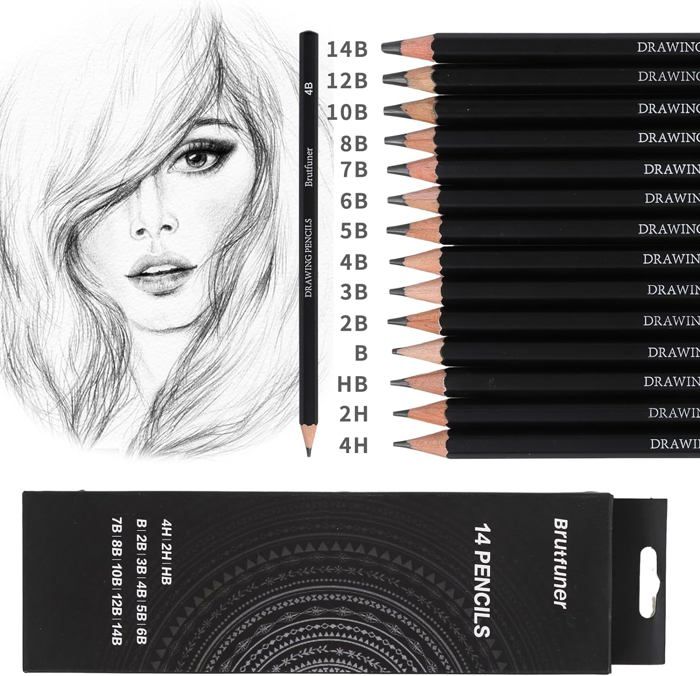 14 Crayons Graphite Crayons De Dessin Set,14 Crayons De Fond 14B 12B 10B 8B 7B 6B 5B 4B 3B 2B B ...