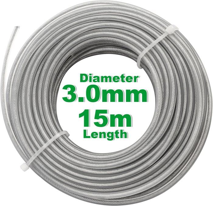 Fil de Coupe Ligne de Coupe Herbe en Acier Robuste 3mm x 15m Rond ...