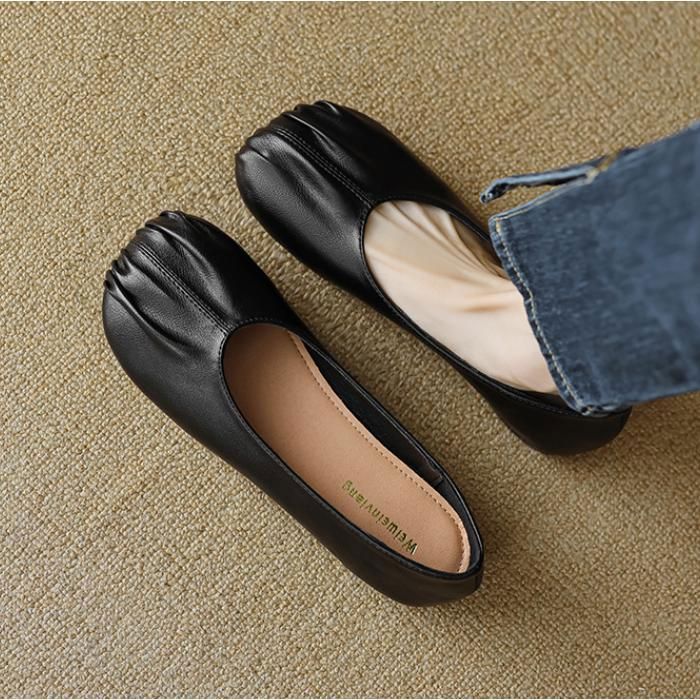 Ballerines Femme Simples en Cuir Souple–Chaussures Plates à Bout Rond ...