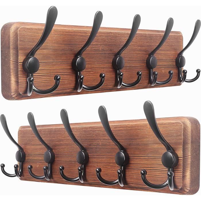 Porte Manteau Mural Bois - 5 Crochets Triples, Ultrasolide, Patere ...