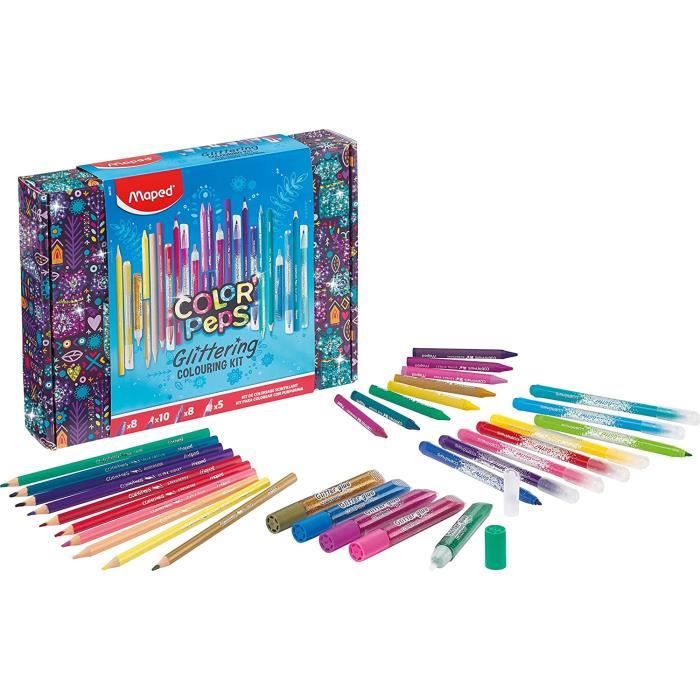Kit de Coloriage Scintillant Color’Peps 8 Feutres à paillettes + 10 ...