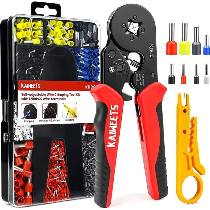 Pince à Sertir avec 1200 Cosses, Kit Pince d'Outil de Sertissage, Pince à Sertir Cosse ...