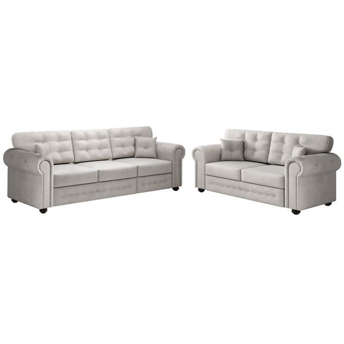 Ensemble canapés beige moderne en tissu 5 places L. 260-190 x P. 94 x H ...