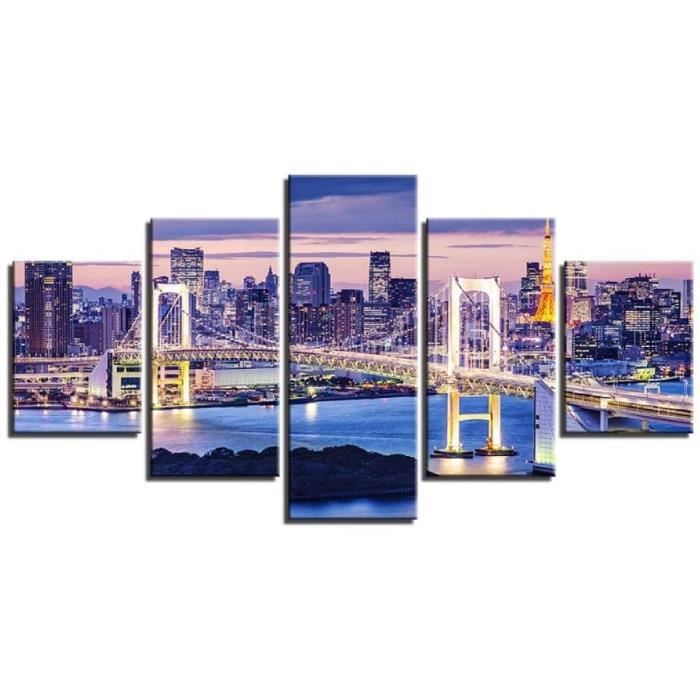 5 Parties Tableaux Toile Peinture Mur Vue de Nuit de la Ville de Sydney ...