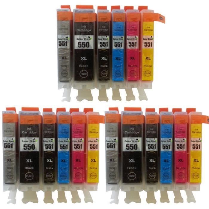 18 XL ColourDirect CLI551XL- PGI550XL Cartouche D'encres Pour Canon ...