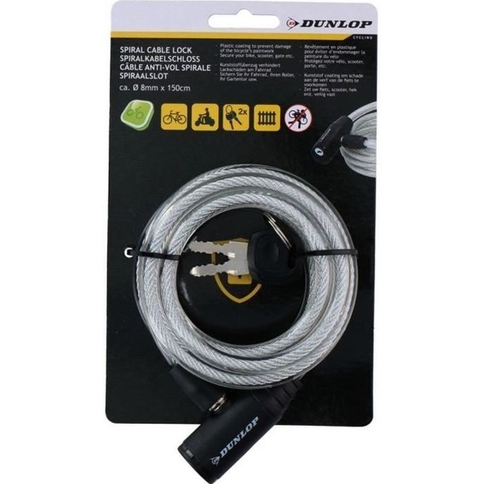 Cadenas a cle antivol avec spirale velo trottinette gris GUIZMAX ...