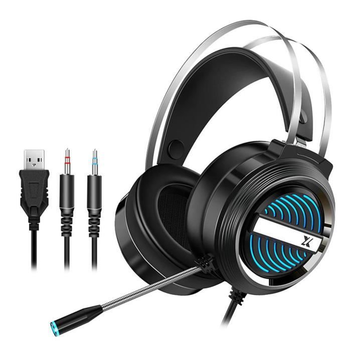 Casque de jeu filaire X9 USB + 3.5mm avec micro 7 LED pour PS4 PC Gamer ...