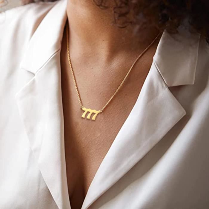 Nombre Collier 777 Numéro Pendentif Bijoux en acier inoxydable Chaîne ...