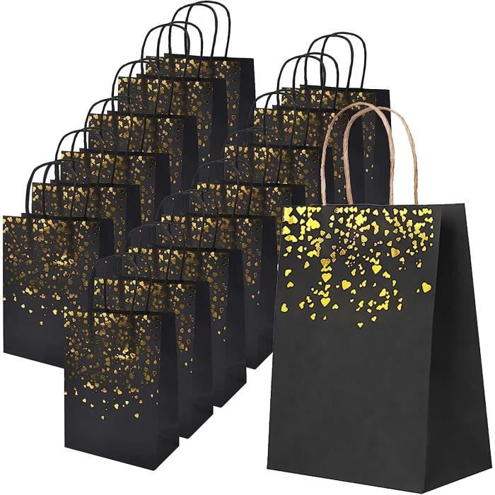 15 Pièces Sac Cadeau Noir, Sac Cadeau en Papier Sac Papier Kraft Sac ...