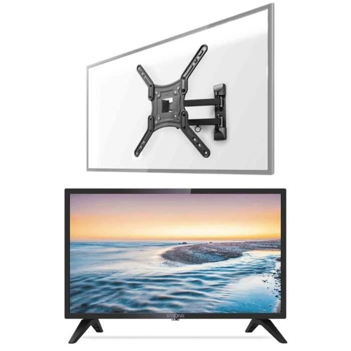 PACK STRONG TV LED 24" 60cm SMART TV + Support TV mural Inclinable Noir ...