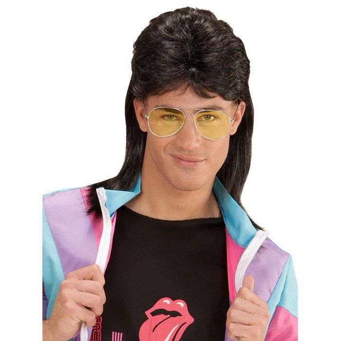 Perruque mulet noire années 80 avec lunettes - WIDMANN - Déguisement ...