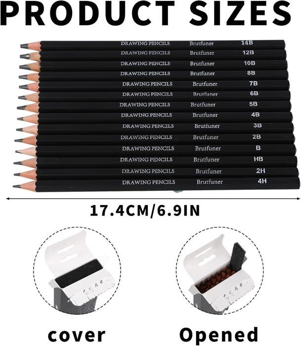 14 Crayons Graphite Crayons De Dessin Set,14 Crayons De Fond 14B 12B 10B 8B 7B 6B 5B 4B 3B 2B B ...