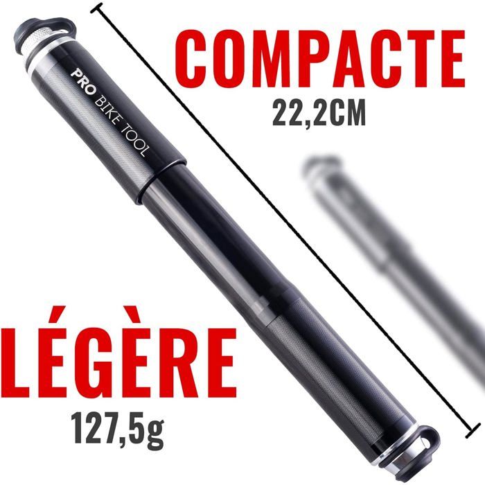 Pro-Bike Tool Mini Pompe à vélo avec jauge – Compatible avec Presta et Schrader – Gonflage ...