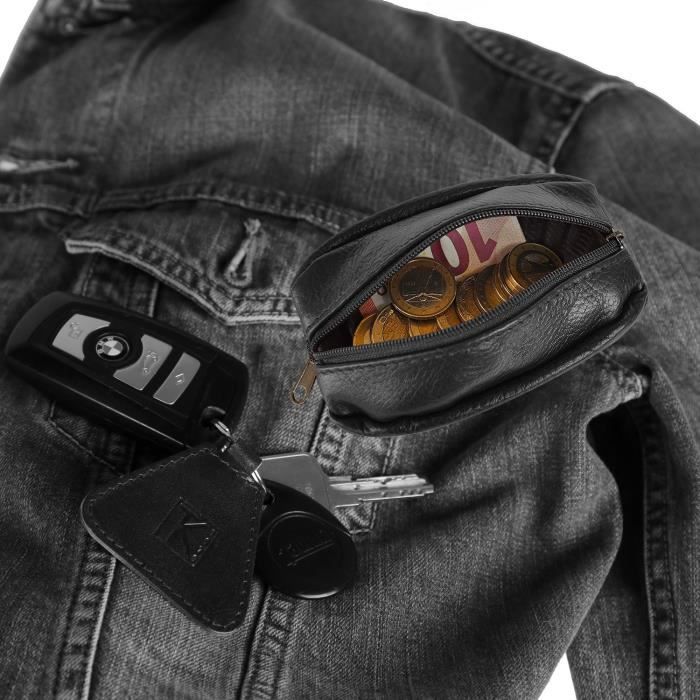 TK - Porte-Monnaie Homme - Cuir véritable - Noir - pour Poches Pantalon ...