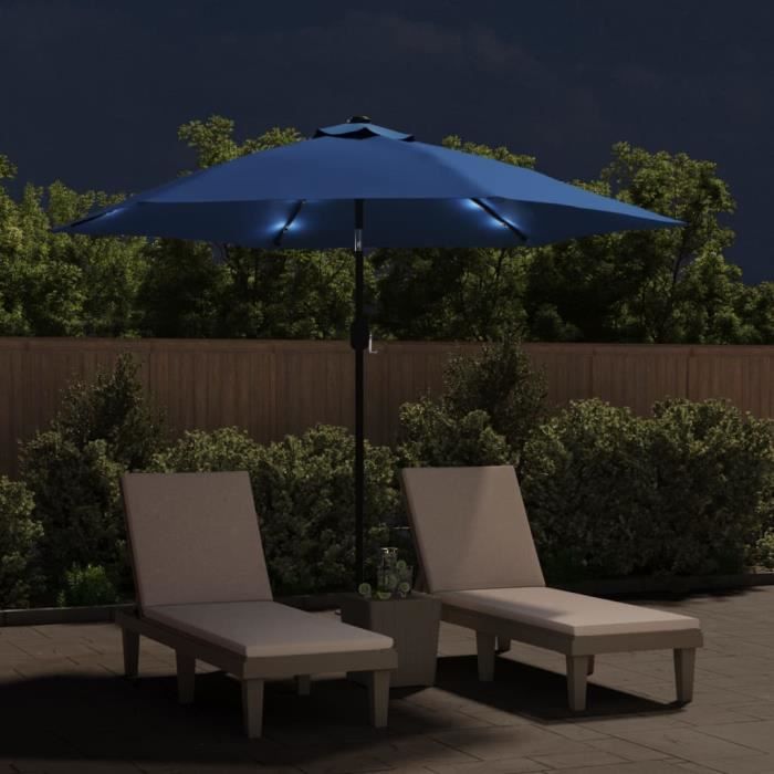 Fangming-Parasol d'extérieur avec LED et mât en acier 300 cm Azuré ...