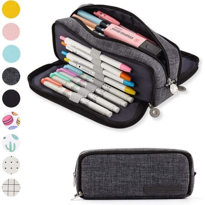 Trousse Scolaire Gris À Crayons Grande Capacité Avec 3 Compartiments ...